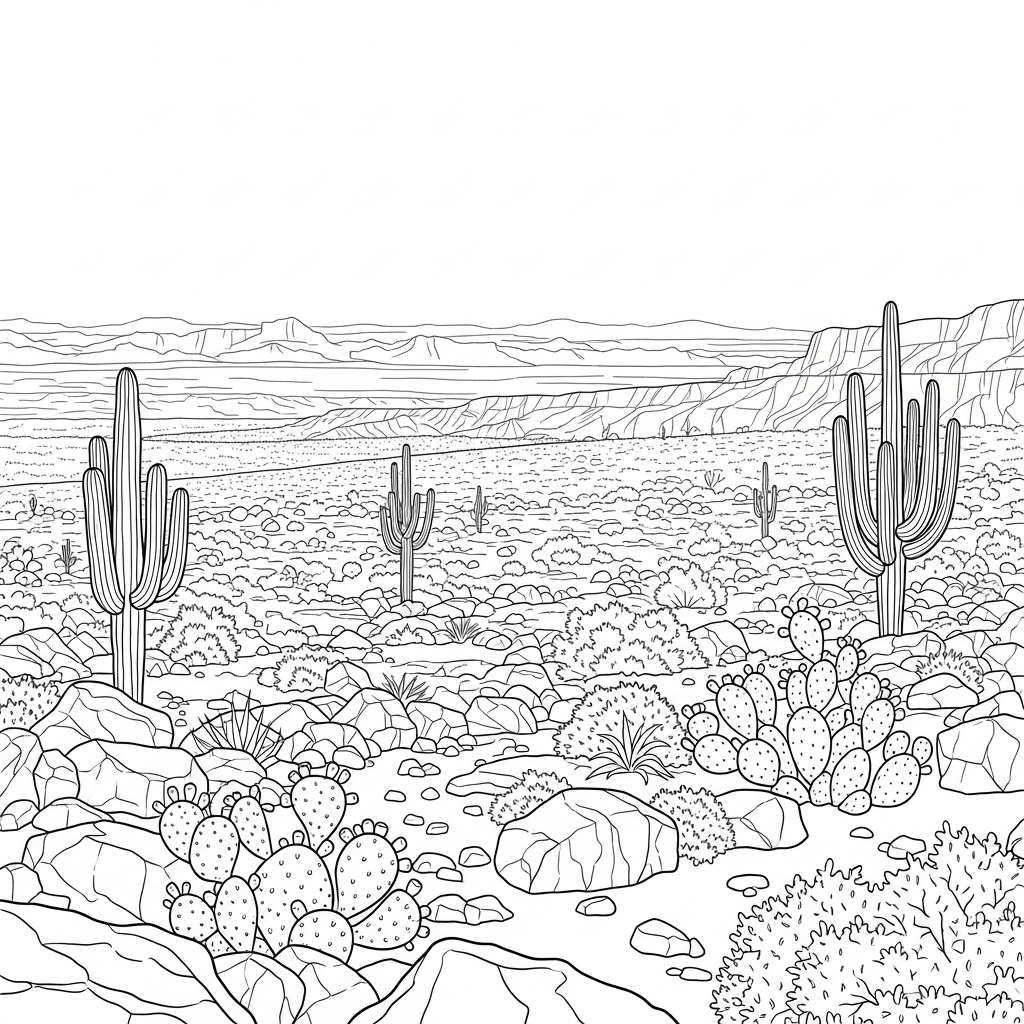 Desert Landscape Coloring Page