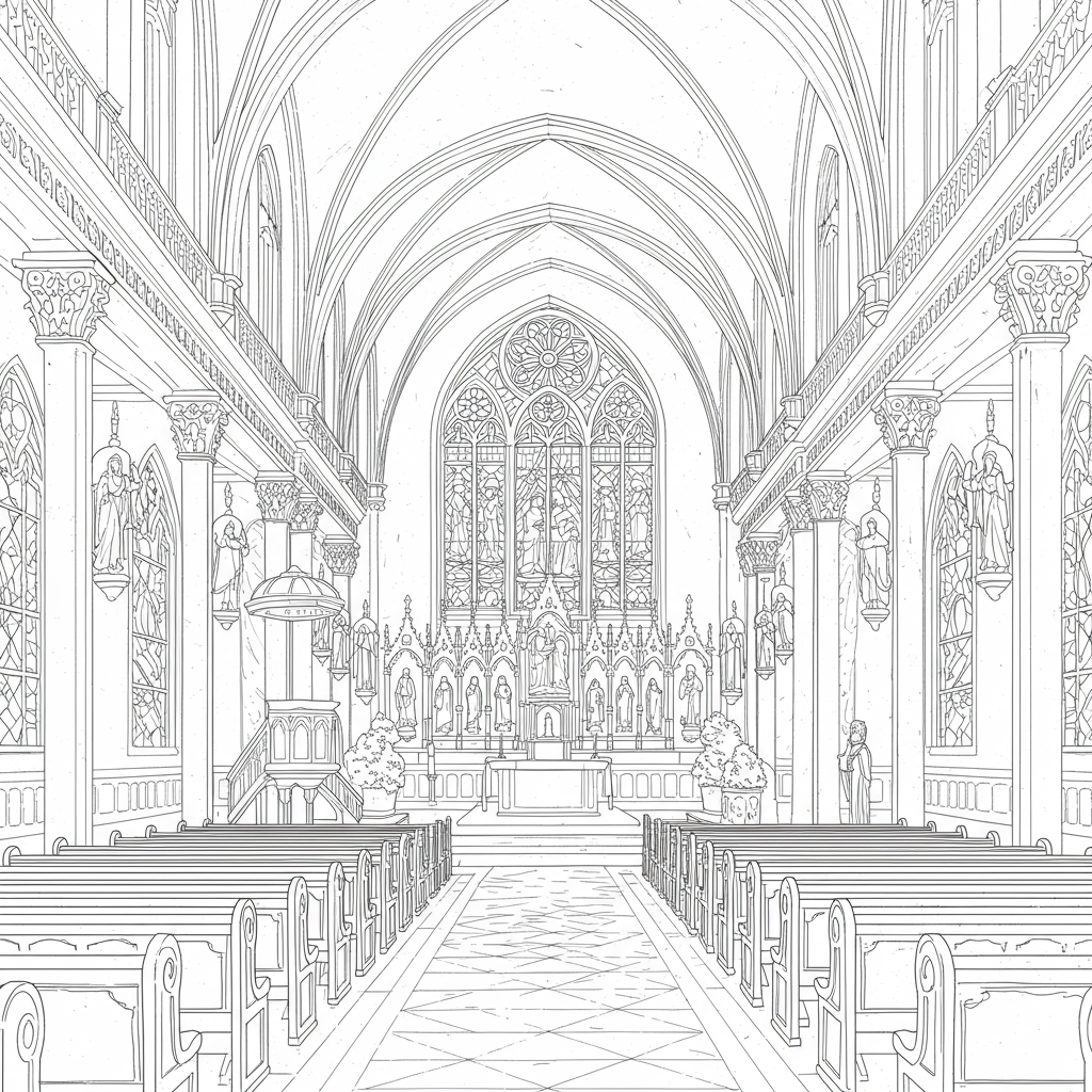 gothic cathedral inside drawing