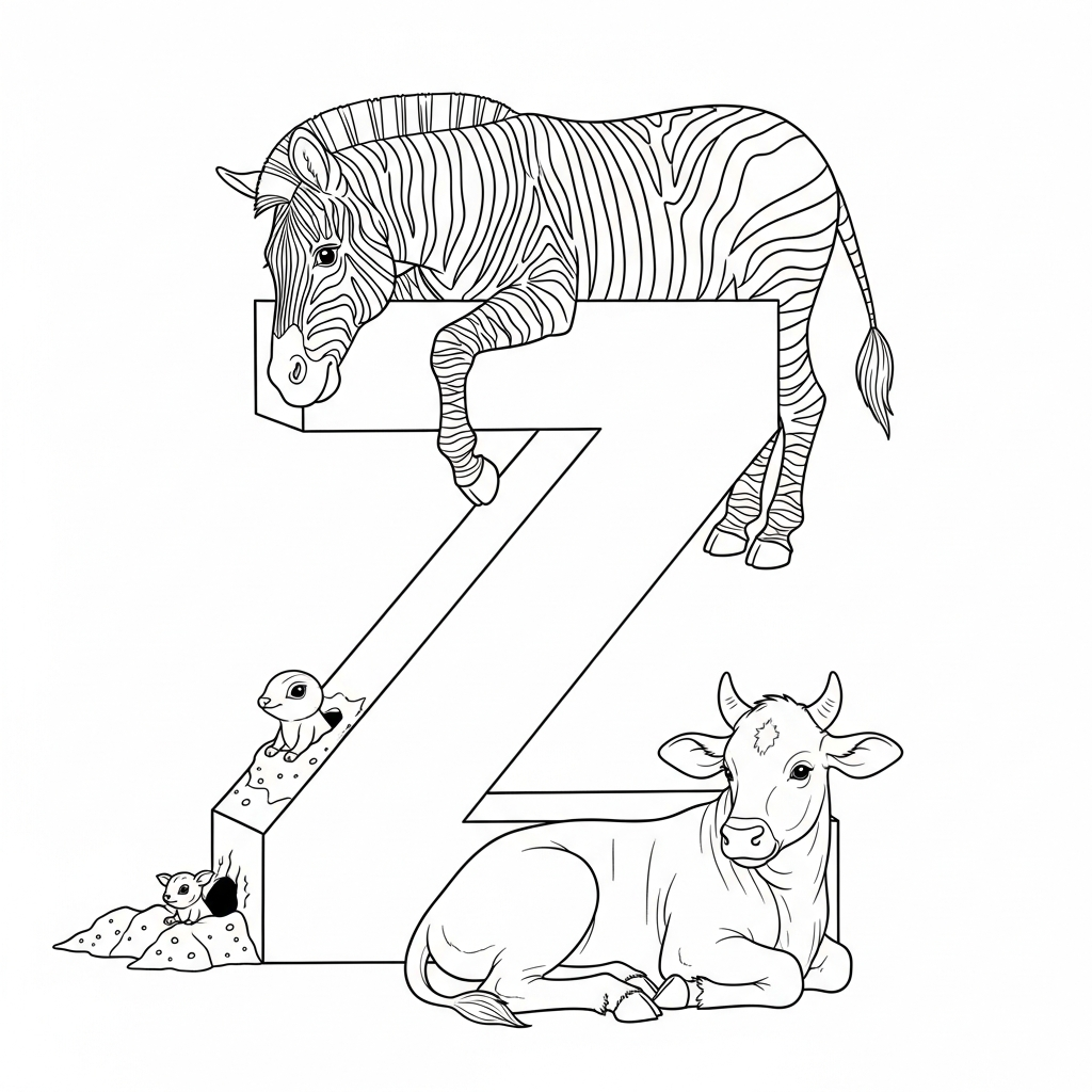 Kids Page Z Is For Zebra Animal Alphabet Letters Worksheet Printable