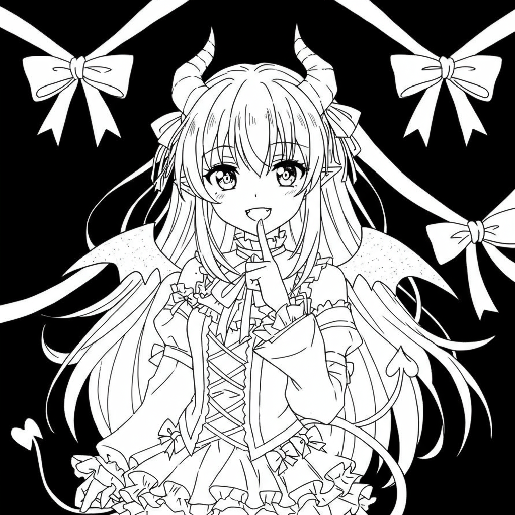 Anime Demon Girl Coloring Pages Fire Demon Line Art By Whaleosaur