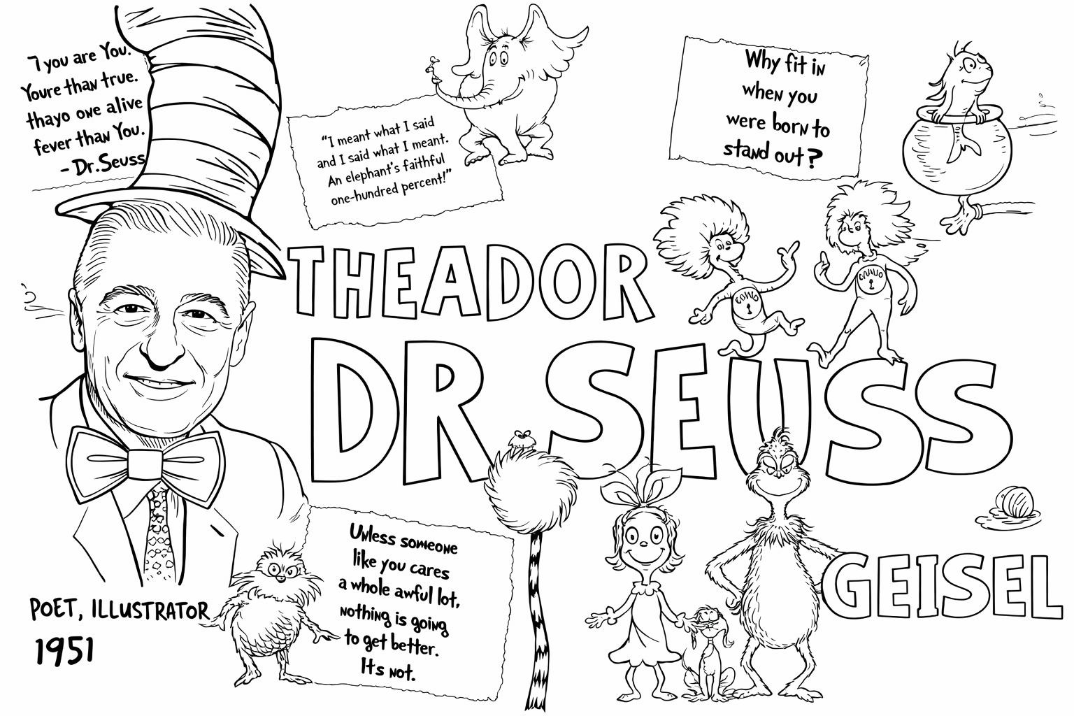 Dr Seuss Colouring Sheets